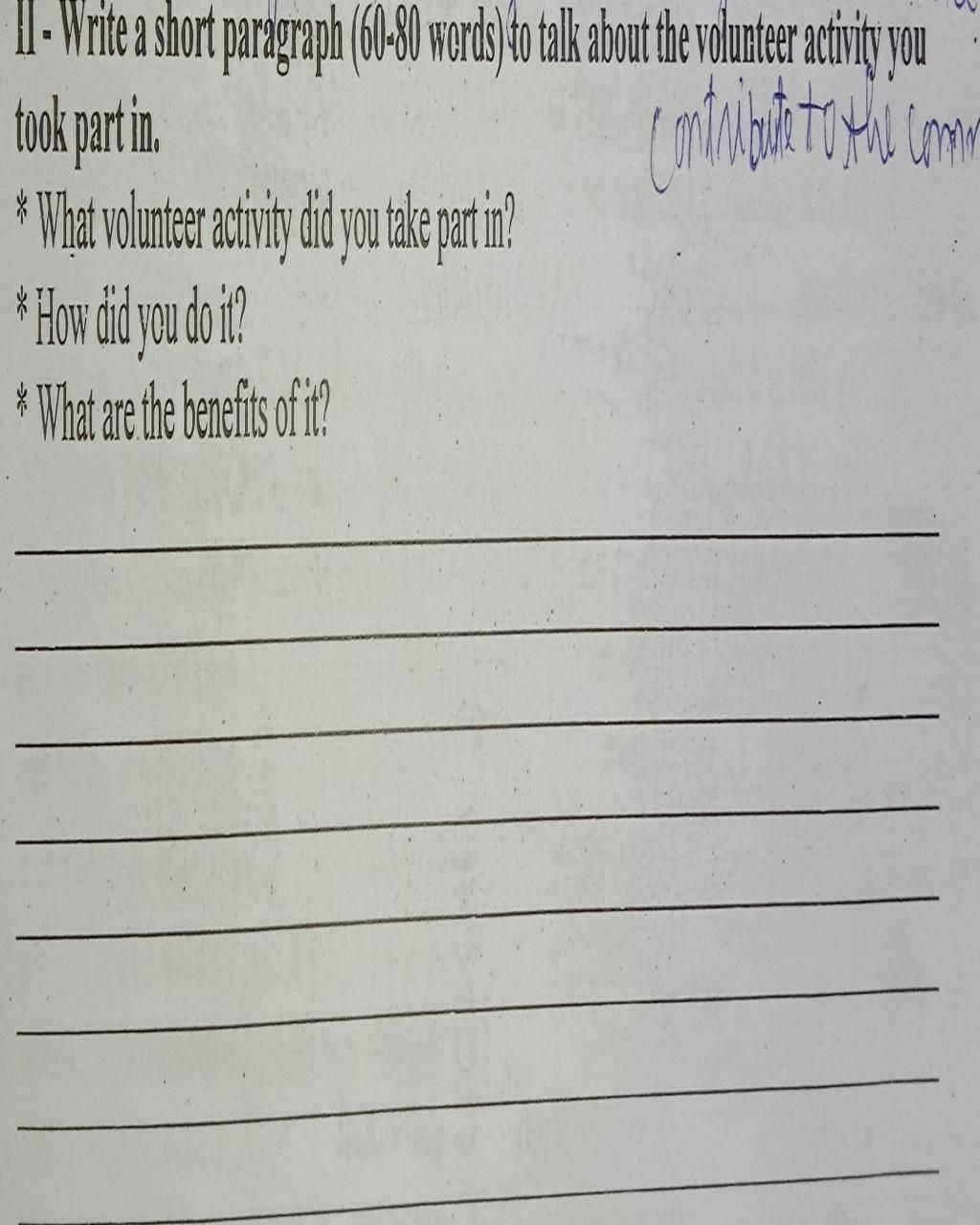 II - Write a short paragraph (60-80 words) to talk about the volunteer ...