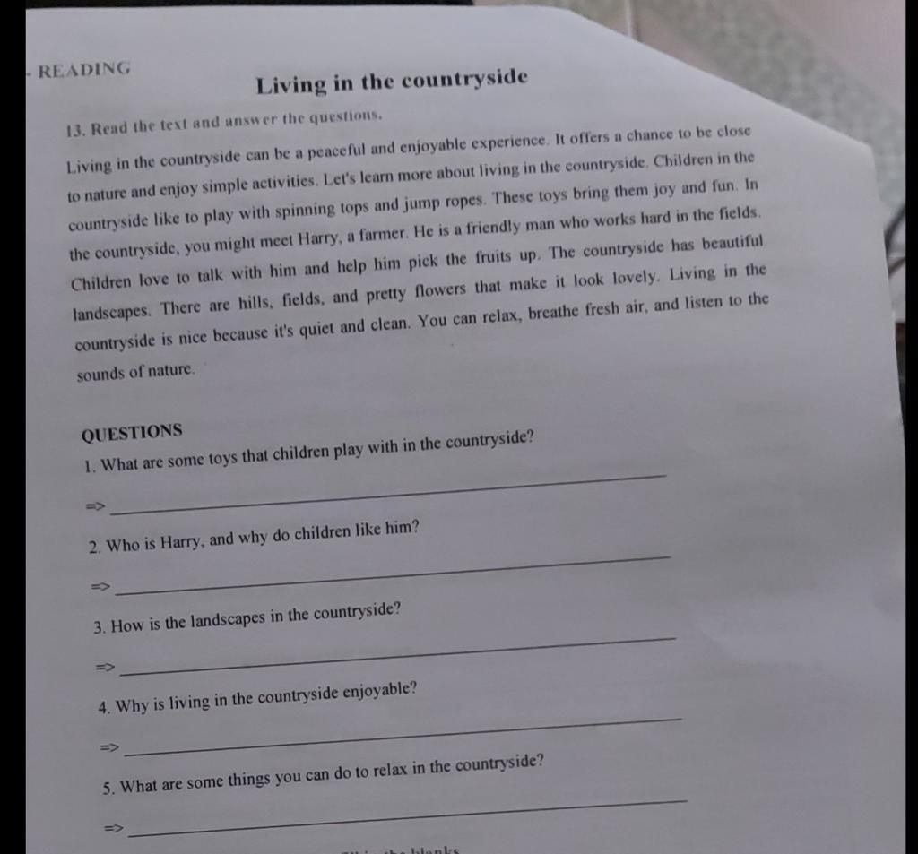 READING Living in the countryside 13. Read the text and answer the ...