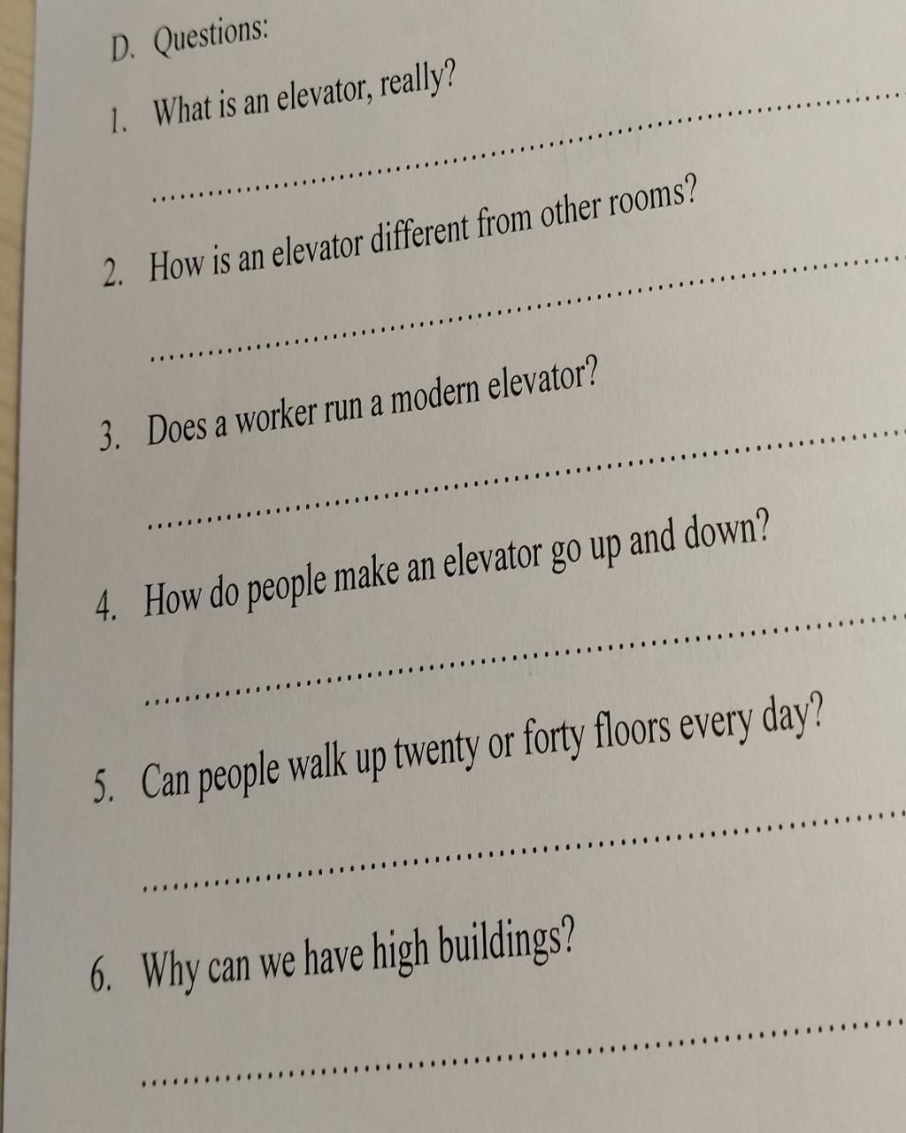 D. Questions: 1. What is an elevator, really? 2. How is an elevator ...