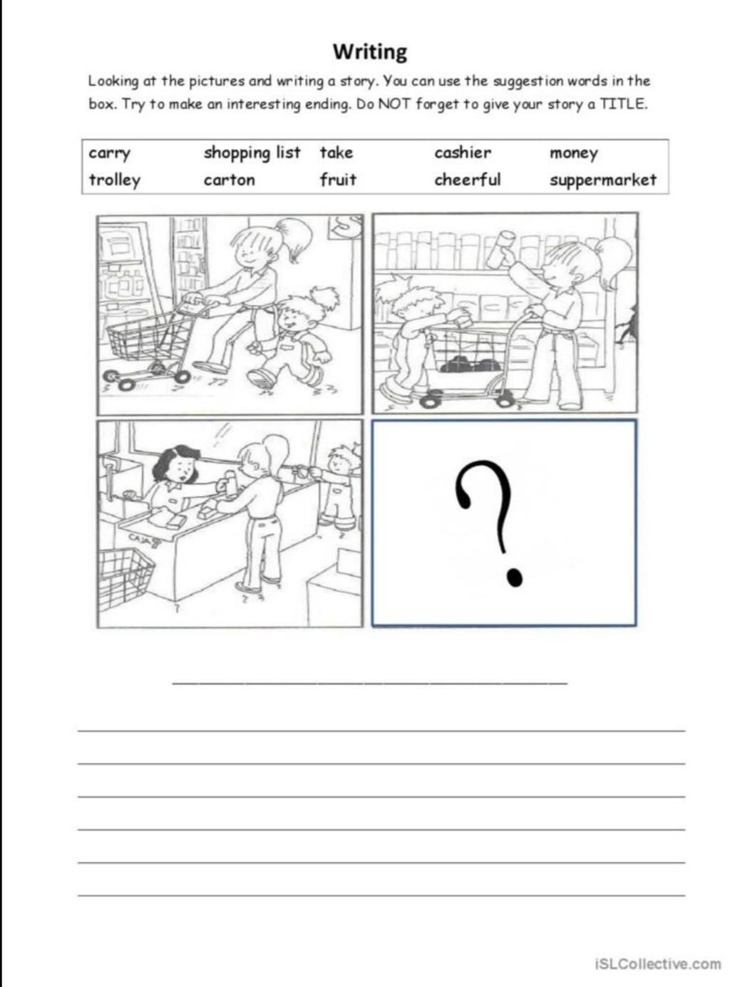 Writing Looking at the pictures and writing a story. You can use the ...