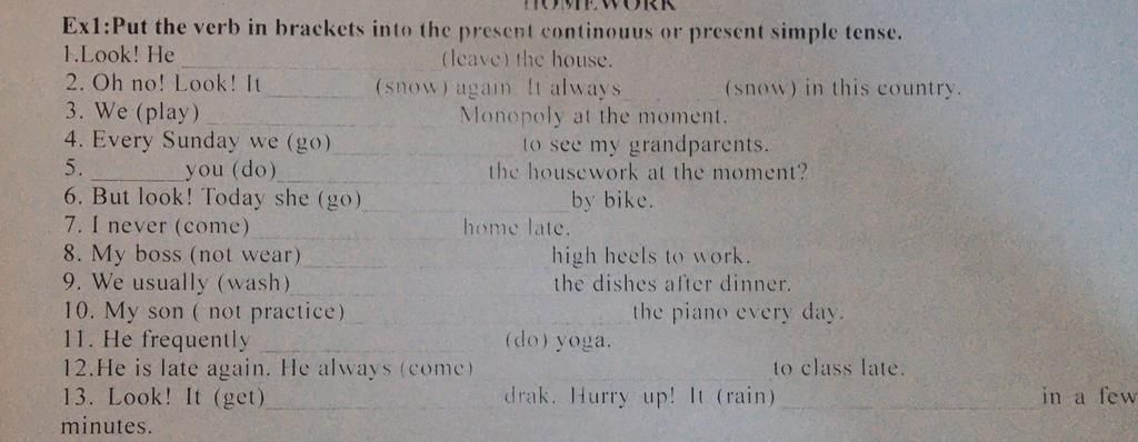 Ex1:Put the verb in brackets into the present continouus or present ...