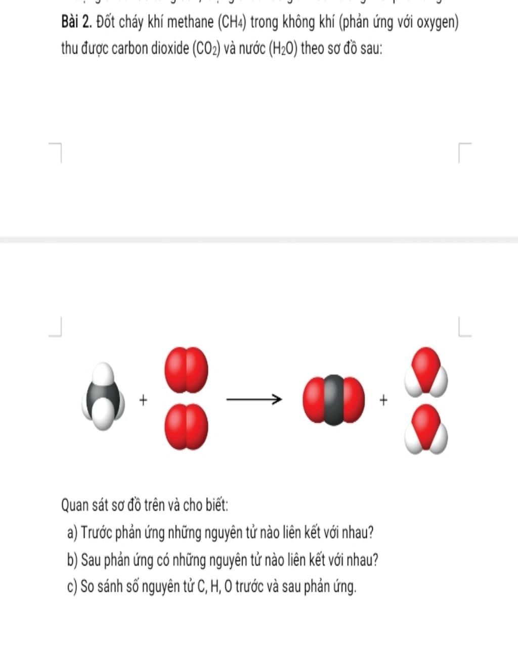 Bài 2. Đốt cháy khí methane (CH4) trong không khí (phản ứng với oxygen ...