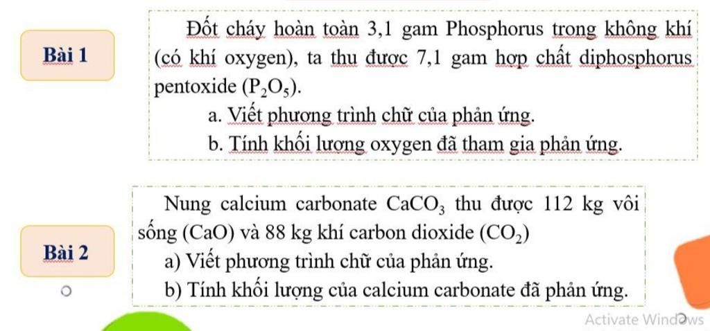 Bài l Bài 2 Đốt cháy hoàn toàn 3,1 gam Phosphorus trong không khí (có ...
