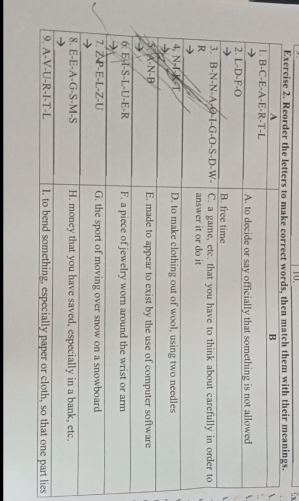 10. Exercise 2. Reorder the letters to make correct words, then match ...