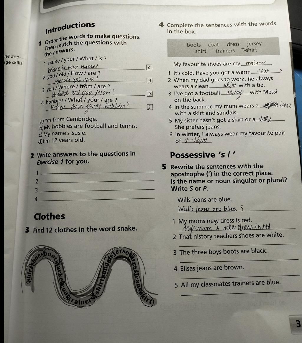 les and age skills Introductions 1 Order the words to make questions. Then match the questions ...