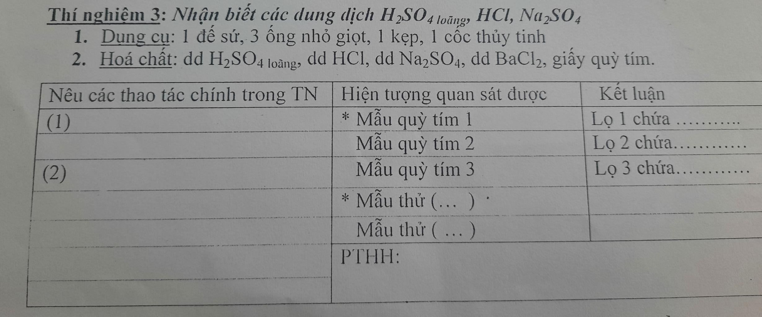 THỰC HÀNH TCHH CỦA OXIT VÀ AXIT GIÚP EM VS Ạ.CẢM ƠN MN RẤT NHIỀUThí ...