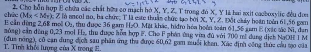 1112 1446 9₂232 5 2. Cho hỗn hợp E chứa các chất hữu cơ mạch hở X, Y, Z ...