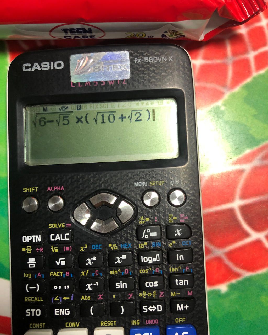 TEEN CASIOhnex SHIFT ALPHA VD ORG FIXSCI √6-√5 x(√10+√2)| SOLVE= OPTN ...