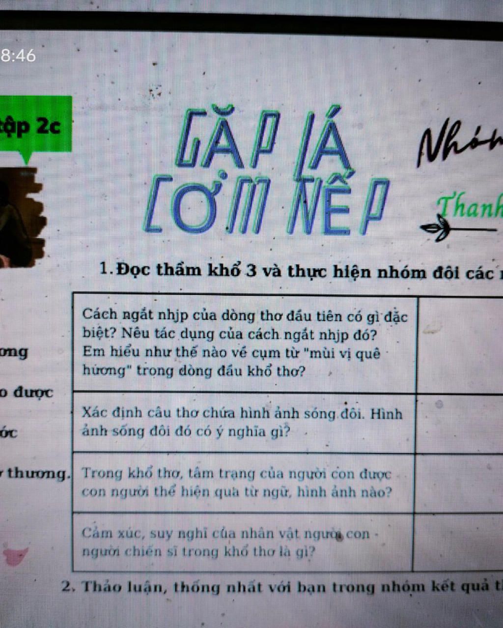 8:46 cop 2c ong o được oc Nhin GAP JÁ [ƠM NẾP thành 1.Đọc thẩm khổ 3 và ...