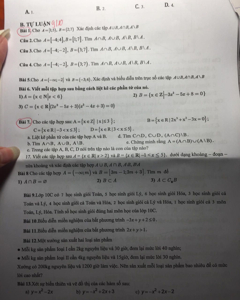 A. 1. B. 2. B. TU' LUAN 10 Bài 1, Cho 4= |1;5), B=(2;7) Xác định các ...