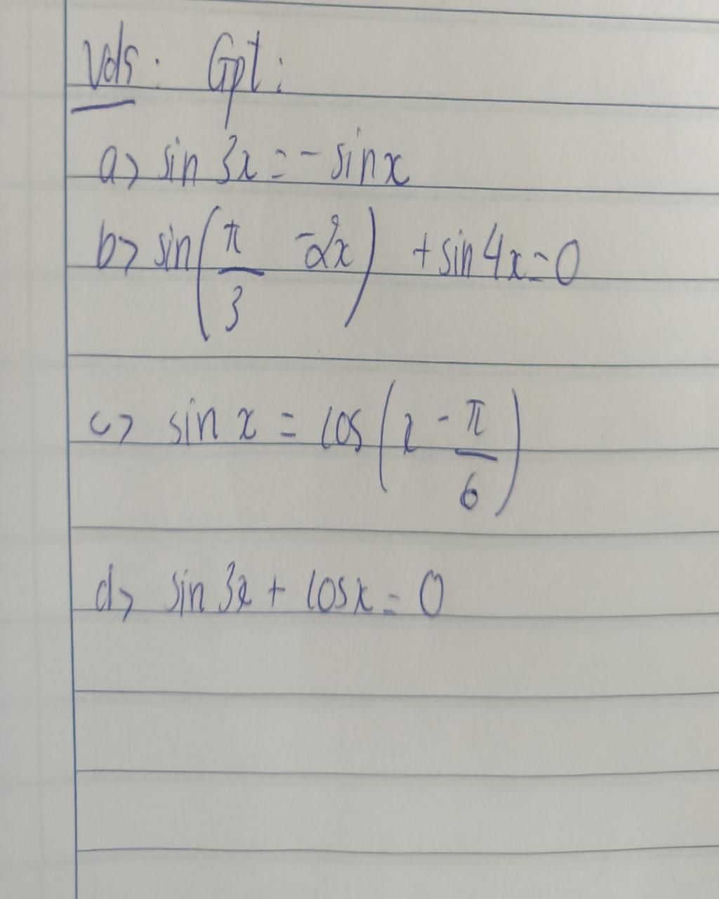 Vels Gpt vols -as sin 3x=-sinx b7 by in (² 2/2) + sin 4x=0 3 (63 sine ...