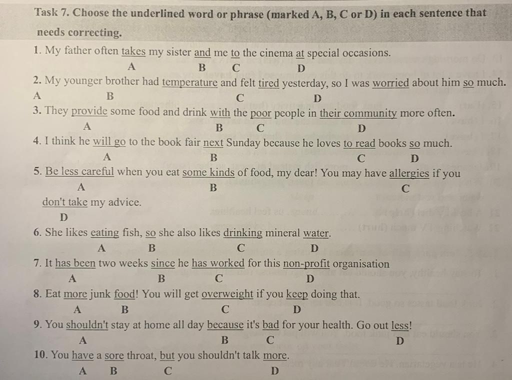 Task 7. Choose the underlined word or phrase (marked A, B, C or D) in ...