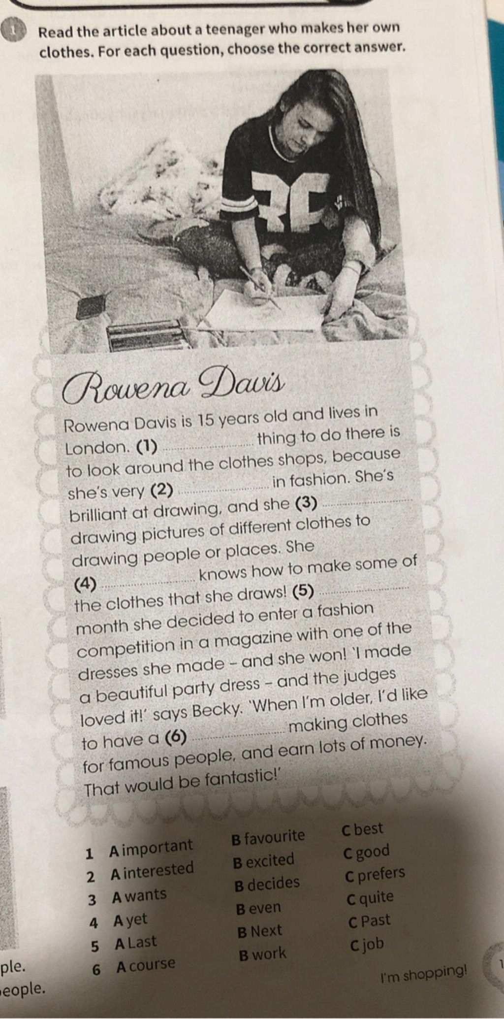 Read the article about a teenager who makes her own clothes. For each ...