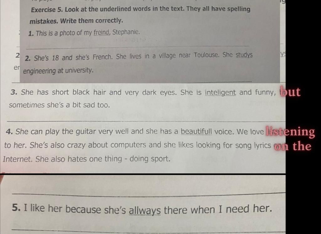 er Exercise 5. Look at the underlined words in the text. They all have ...
