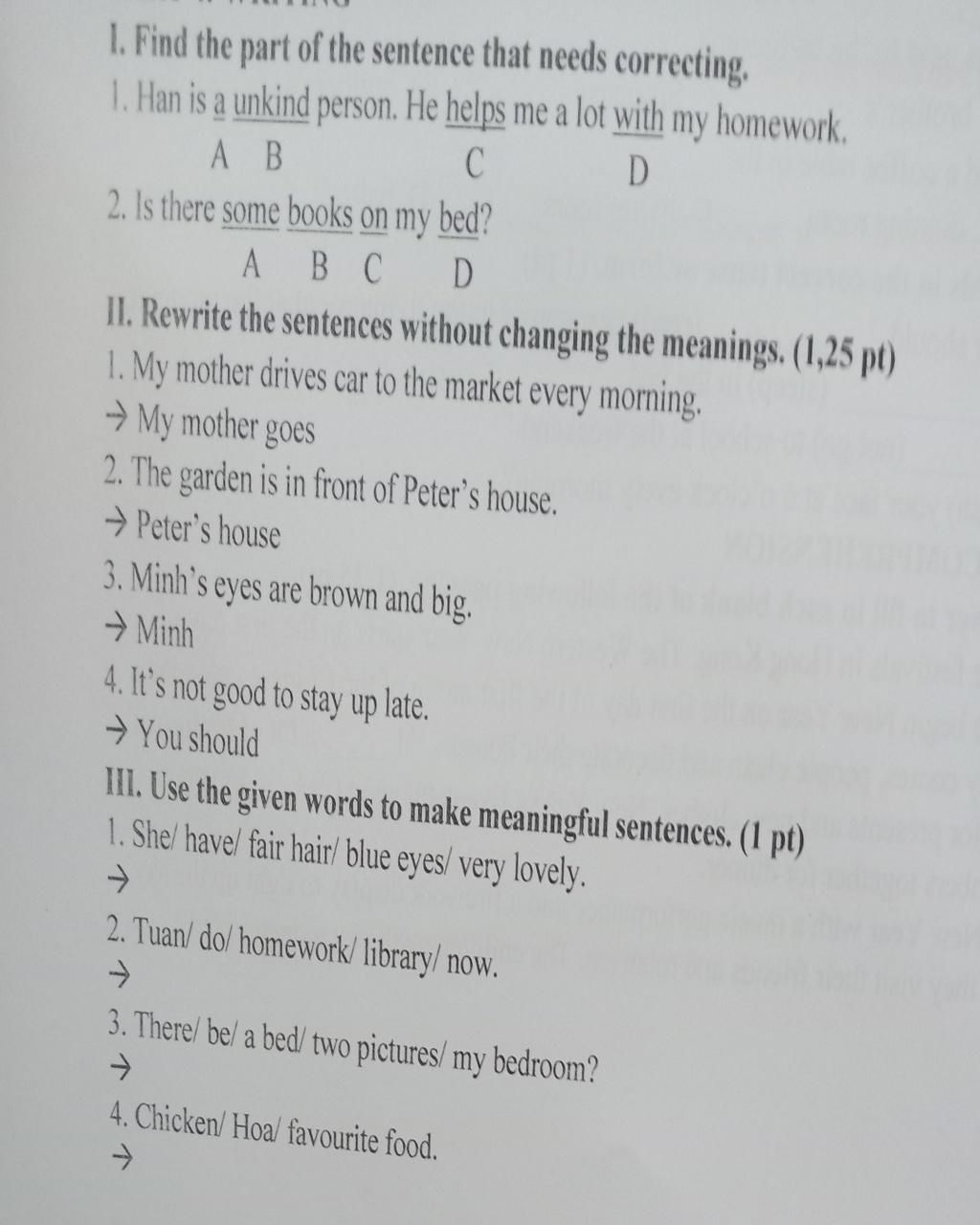 1. Find the part of the sentence that needs correcting. 1. Han is a ...