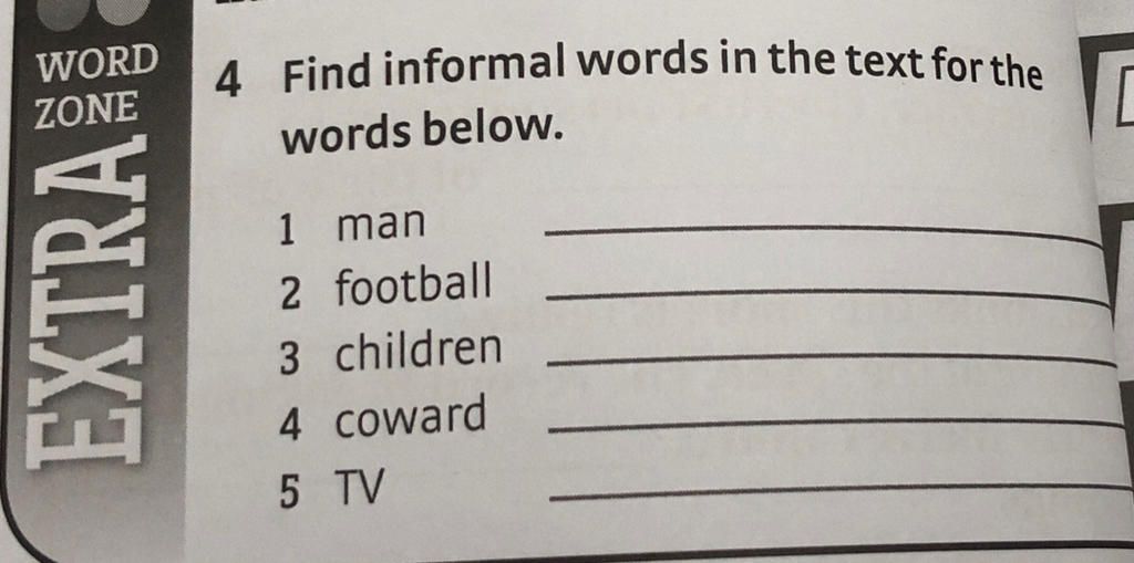 Find informal word: Man, football, children, coward, TV WORD ZONE EXTRA ...