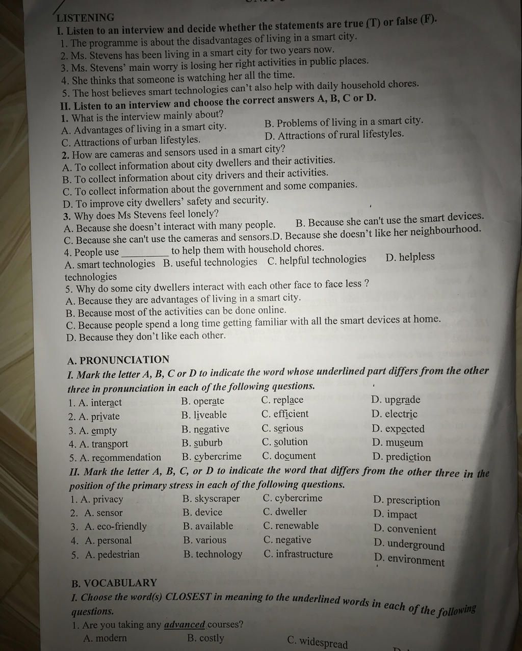 LISTENING I. Listen to an interview and decide whether the statements ...