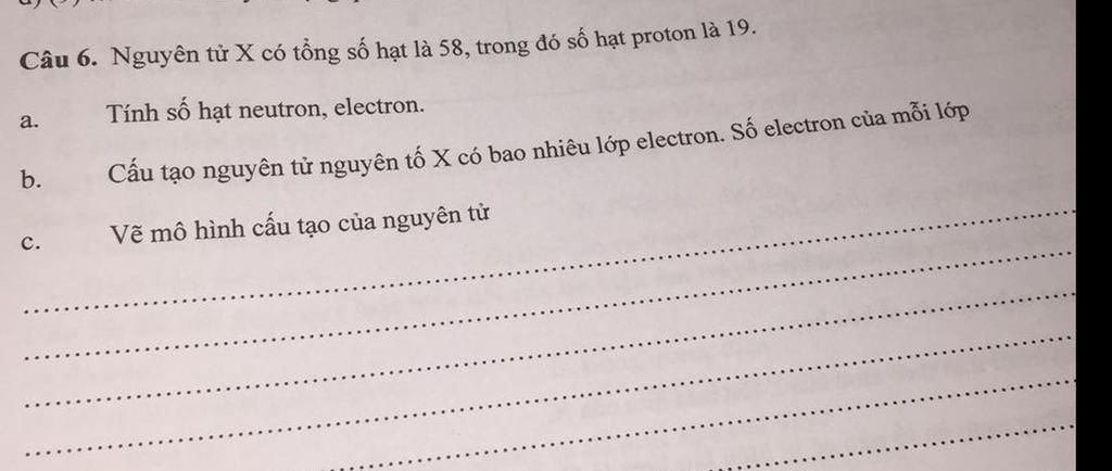 nguyên tử x có tổng số hạt là 58,số hạt proton 19.tính số hạt neutron ...