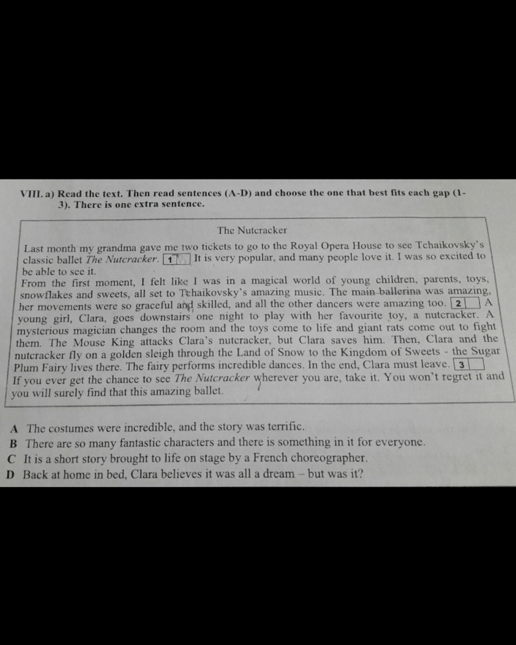 VIII. a) Read the text. Then read sentences (A-D) and choose the one ...