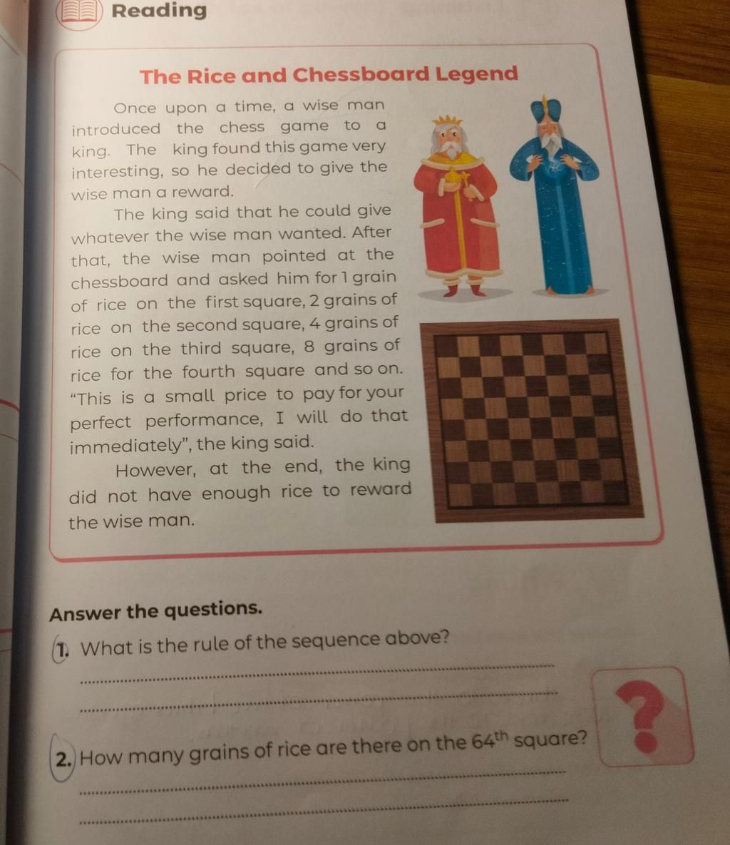 Reading The Rice and Chessboard Legend Once upon a time, a wise man ...