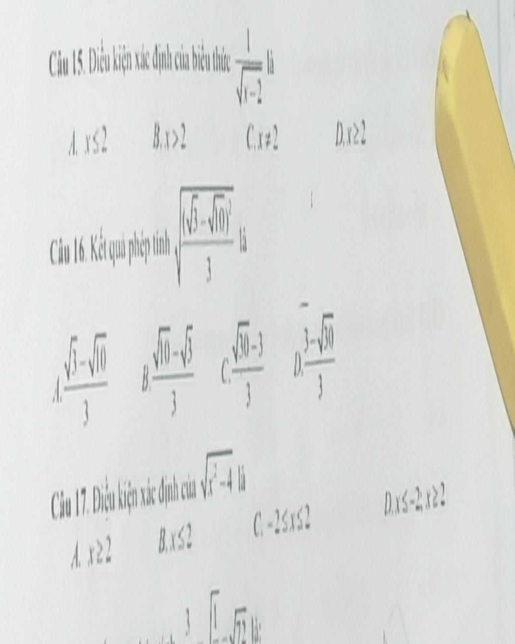 Câu 15. Diển kiện xác định của biểu ܐܐܐ ܐܐܐ ܐܐܐ ܐܘ ܕ ܐ ܐ ܘ ܘ ܘ Của 16 ...