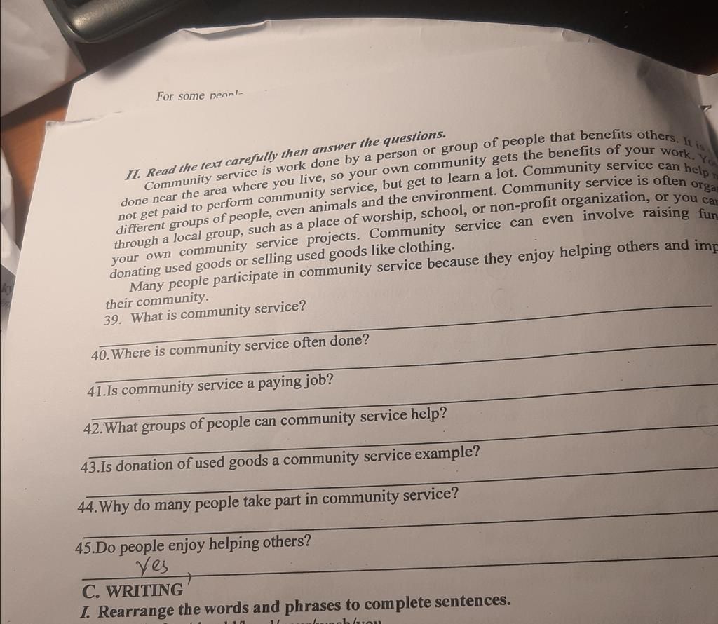 For some people II. Read the text carefully then answer the questions ...