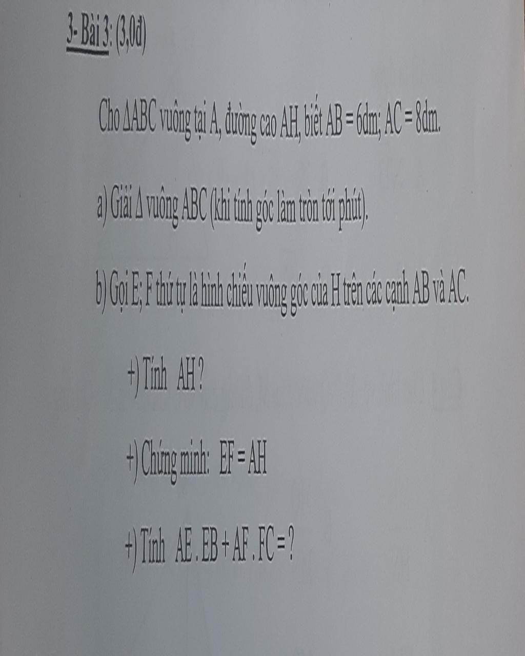 3-Bai 3: (3.00) Cho LABC voing tai A, doing cao AH het AB=6d, AC = Bdr ...