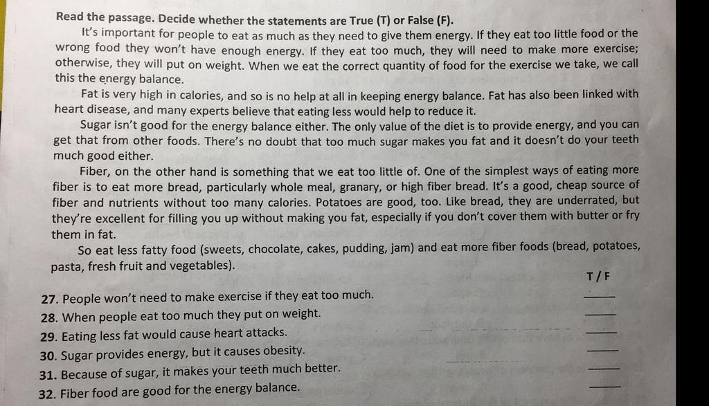 Read the passage. Decide whether the statements are True (T) or False ...