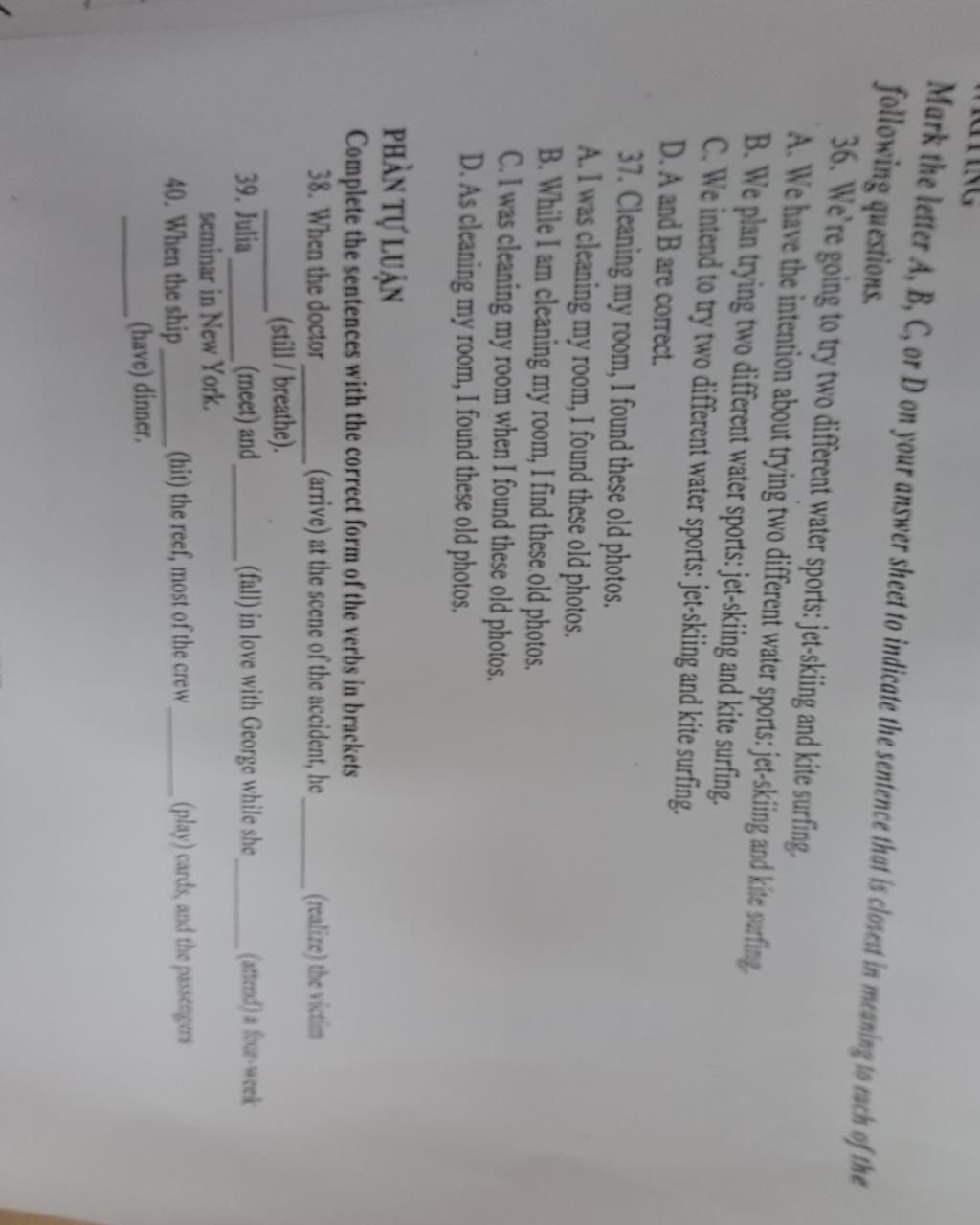 Mark the letter A, B, C, or D on your answer sheet to indicate the ...