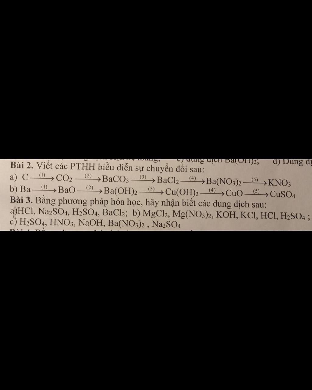 "8" ang at Bài 2. Viết các PTHH biễu diễn sự chuyển đổi sau: d) Dung di ...