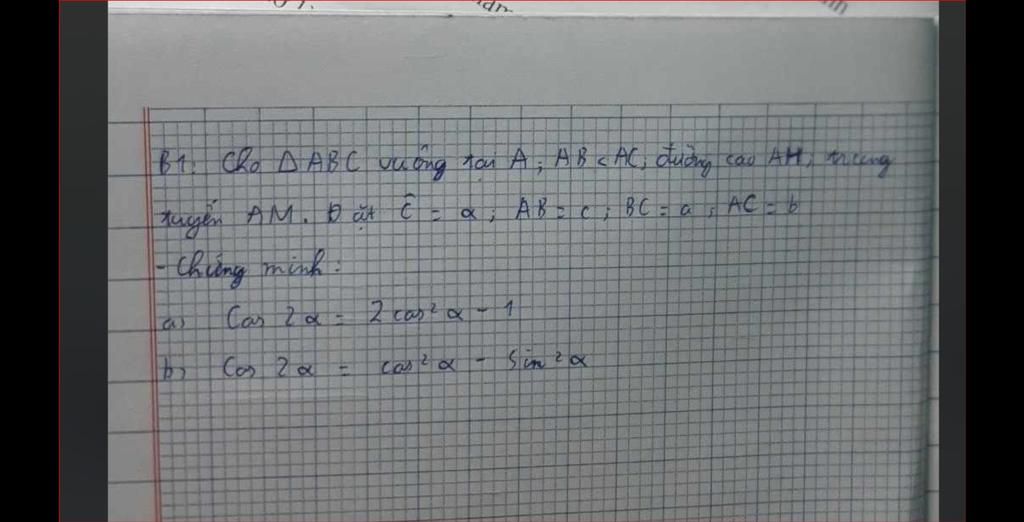 1 Ba cho AABC vuông tại A Dût Ĉ- a BC AC Cas & a 4) Car ? 2 = 2 2 cas a ...