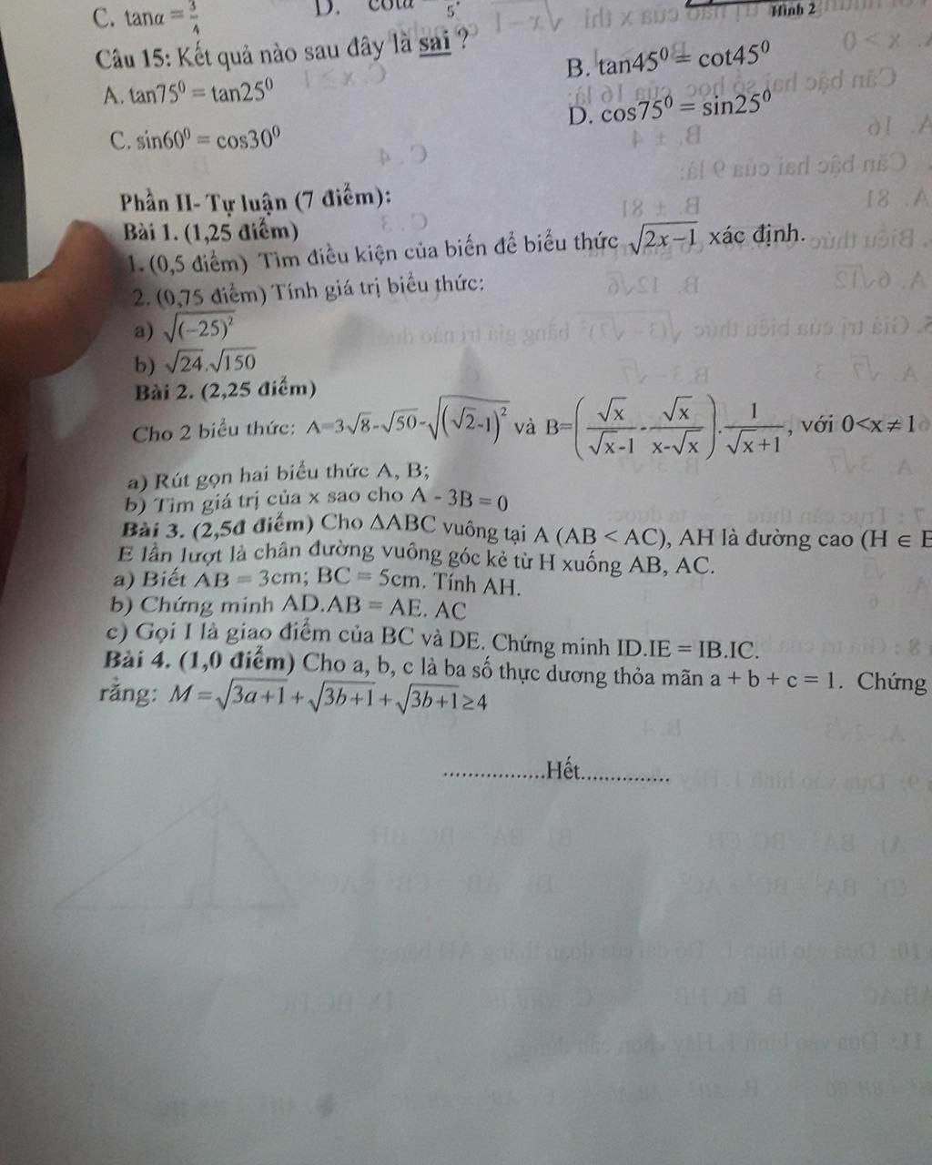 C. tana 5 Cấu 15: Kết quả nào sau đây là sai ? - irl x Báo Hà Tom 2 A ...