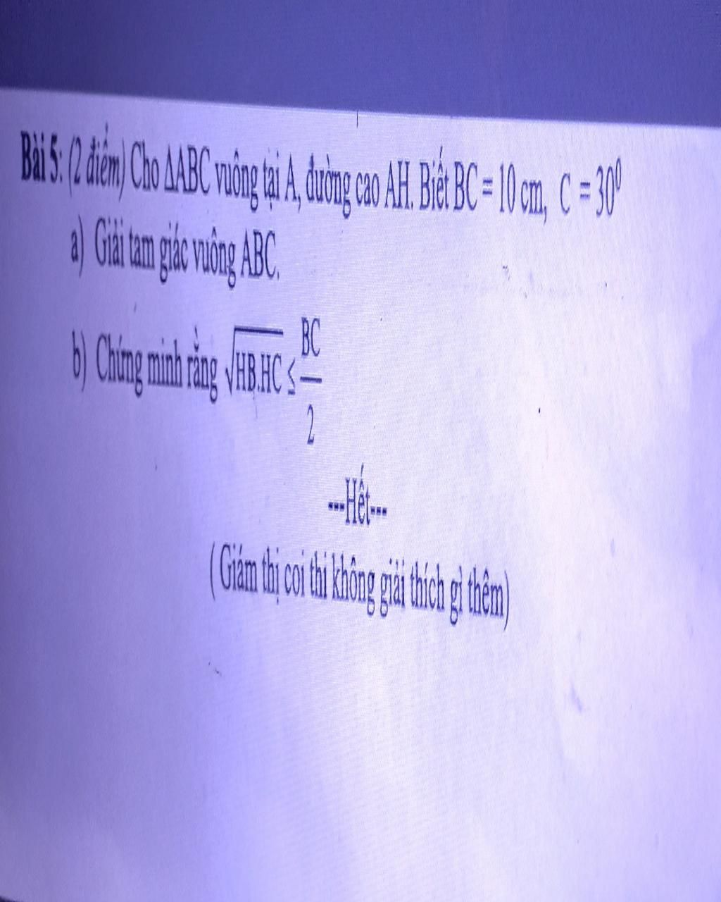 Bài: 10 điểm Cho 11BC nâng tại A, dùng wo AH. Bắt BC = m = a) Giải tam ...