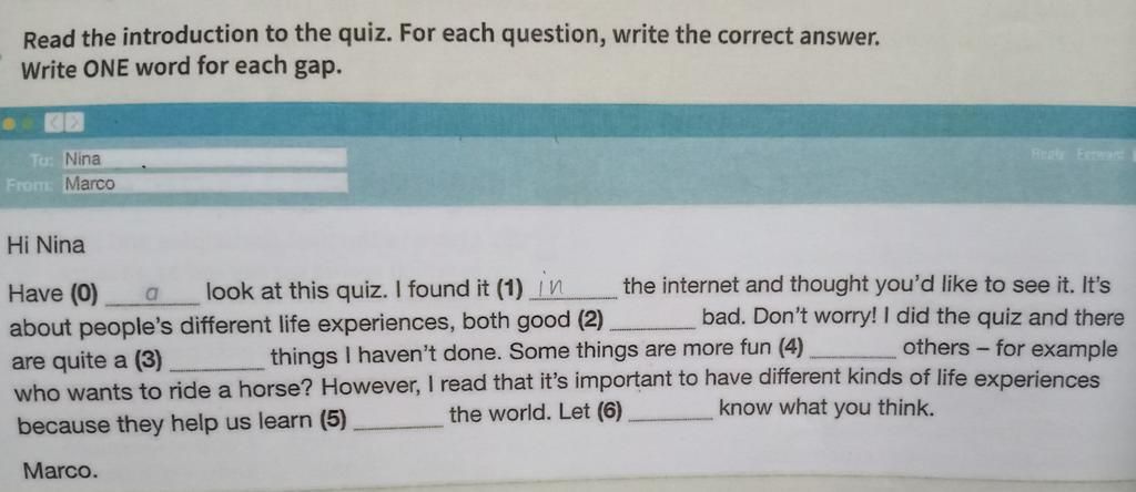 Read the introduction to the quiz. For each question, write the correct answer. Write ONE word ...