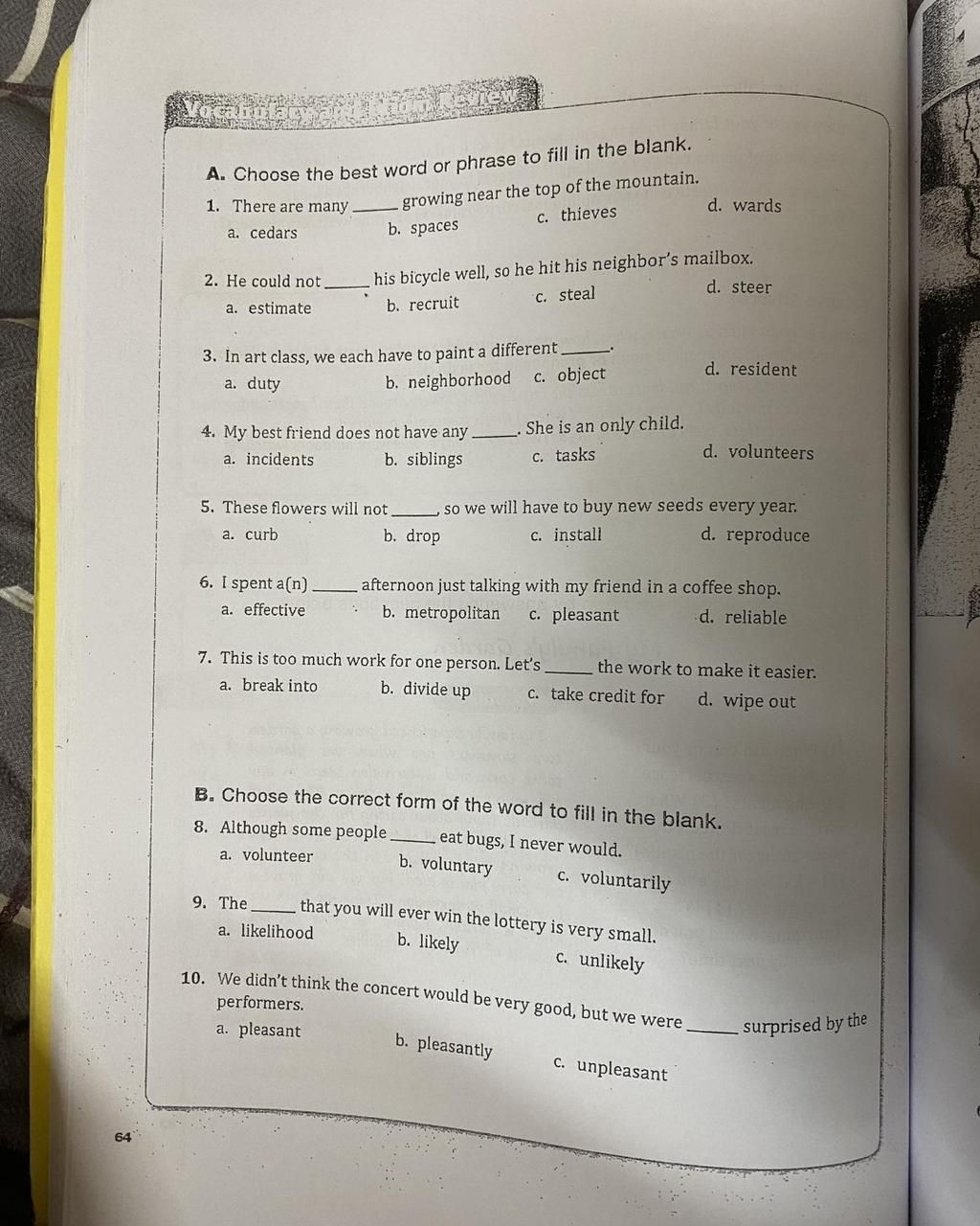 ocat A. Choose the best word or phrase to fill in the blank. 1. There ...