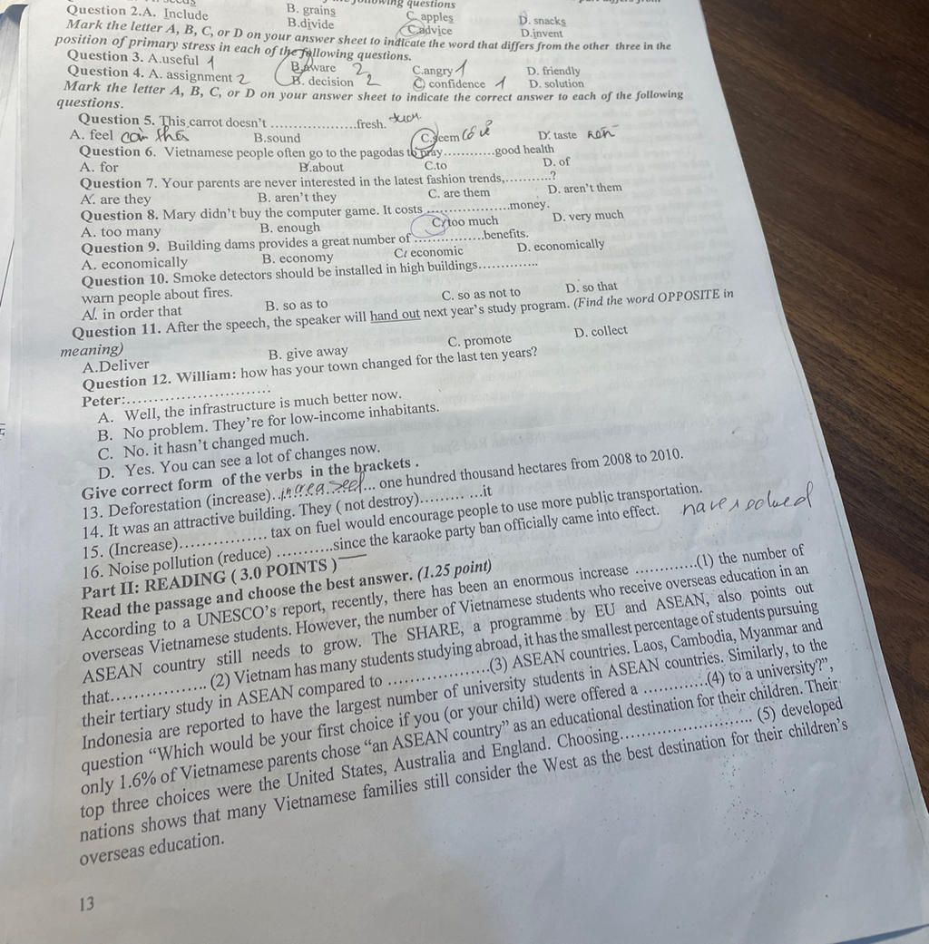 E B. grains Question 2.A. Include B.divide Cadvice D. snacks D.invent ...