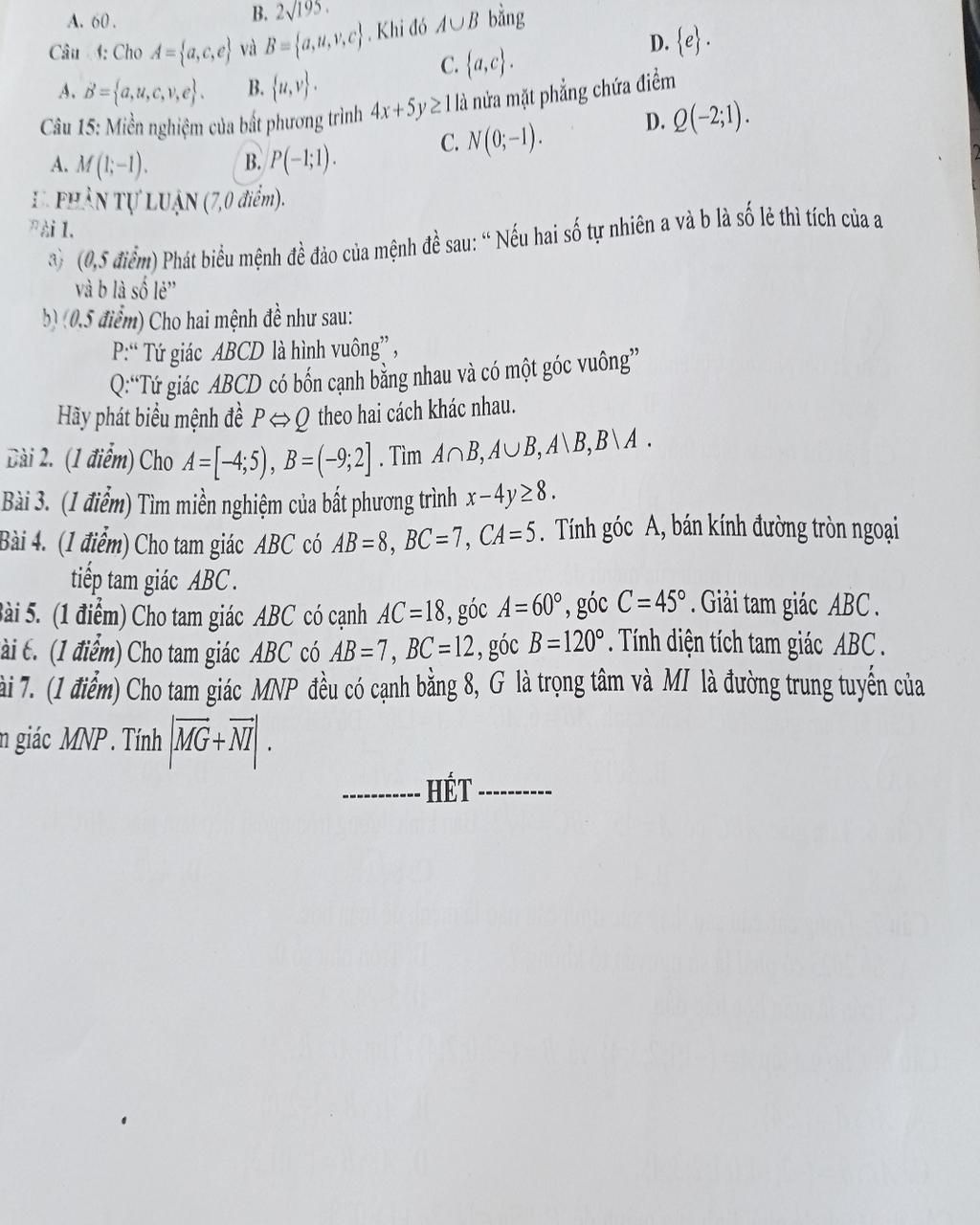 A. 60. B. 2√195. Cầu t: Cho d={a,c,e} và B…{a,u,v,c}, Khi đó AUD bằng A ...