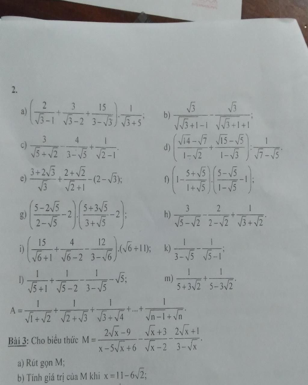 e) 1) A = 2 3 + √√3-1 √√3-2 3-√3 5-2√5 2-√√5 3 4 + √5+√√2 3-√√5 √2-1 3 ...