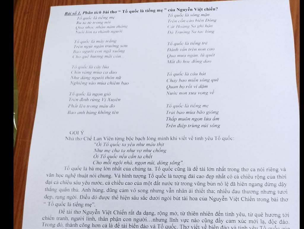 Bài Số I Phân Tích Bài Thơ Tổ Quốc Là Tiếng Mẹ” Của Nguyễn Việt Chiến Tủ Quốc Là Tiếng Mở Kit