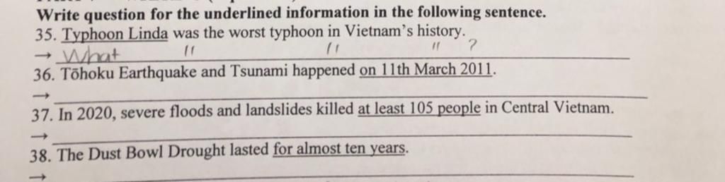 Write question for the underlined information in the following sentence ...