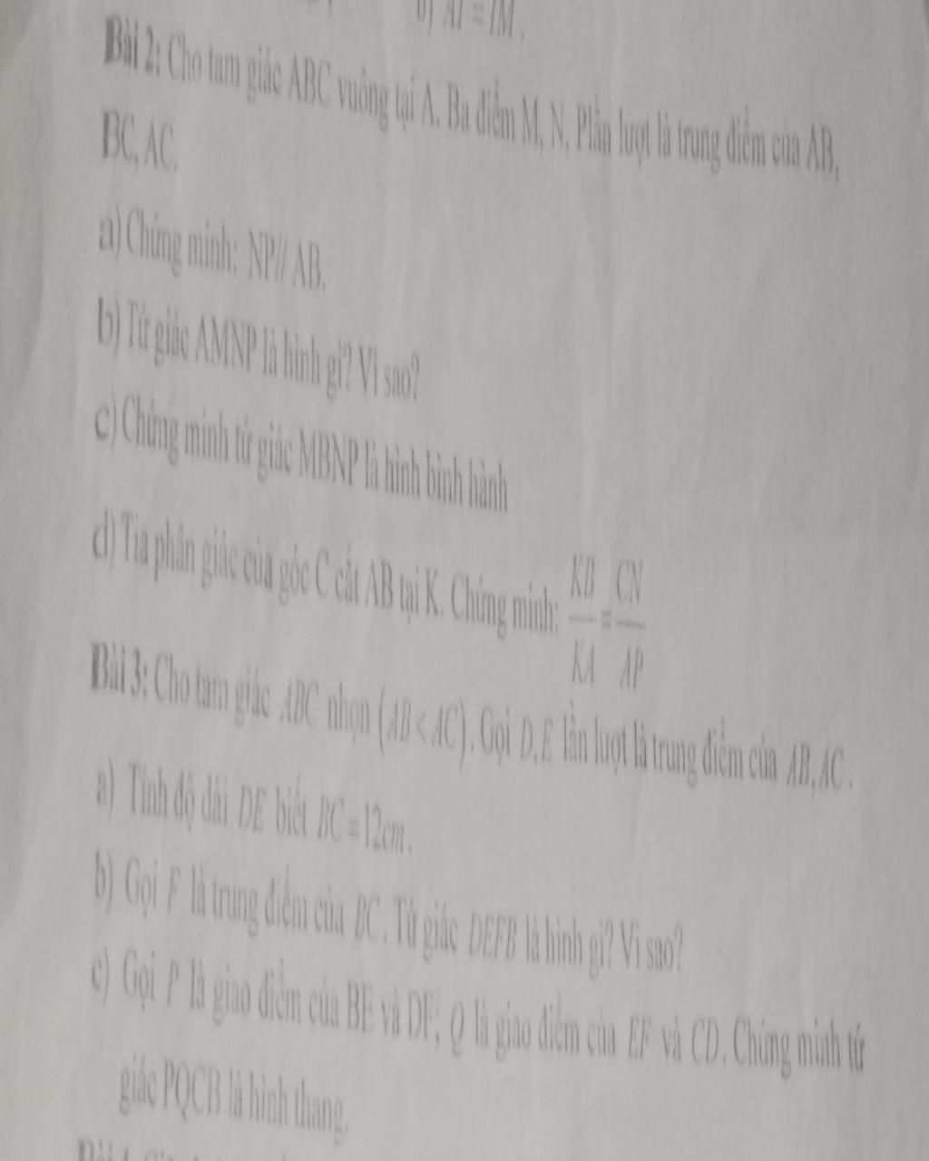 Bik 2: Cho tam giác ABC vulig uti A. Bu din M. S. Pia kgy a rog din ca ...