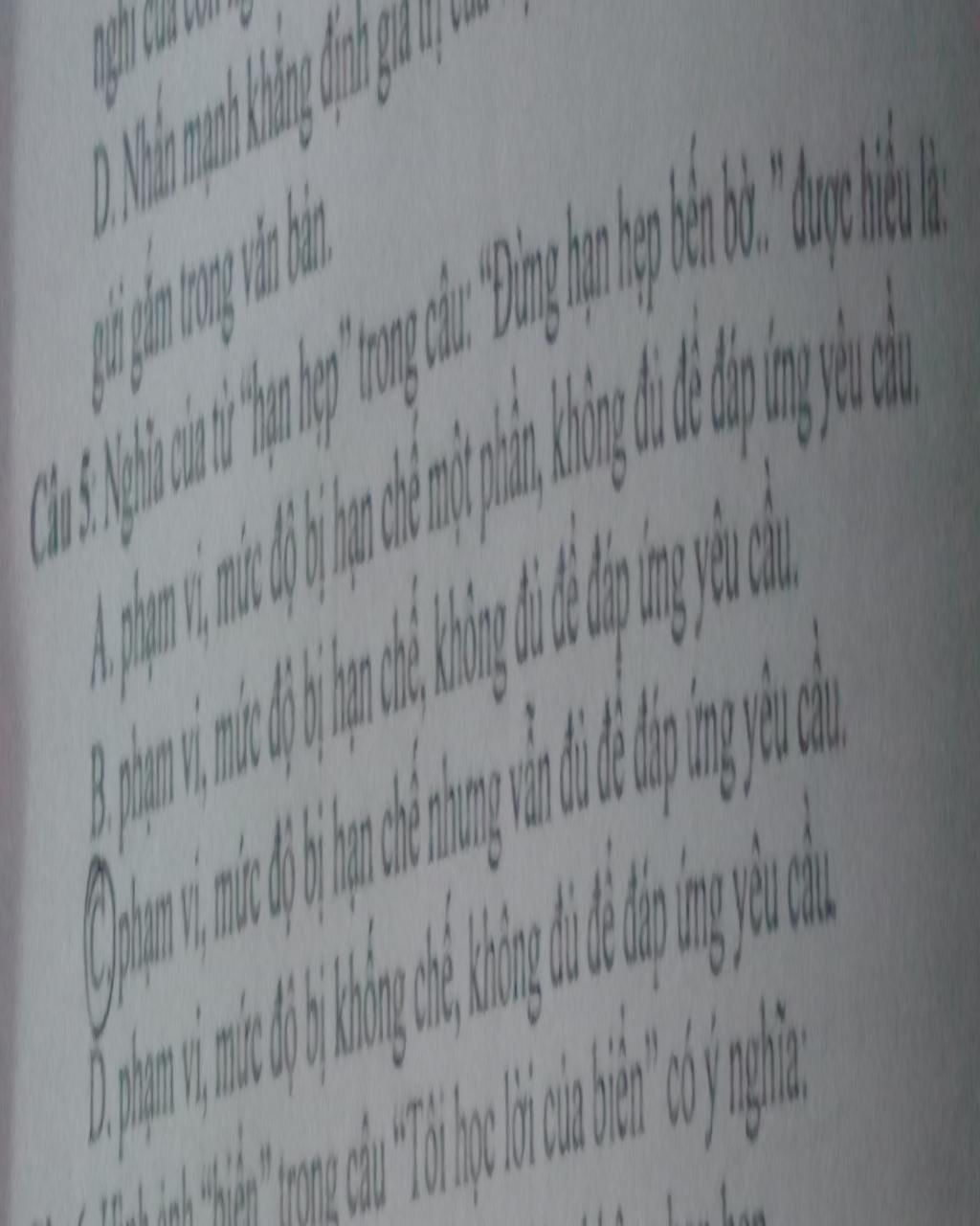 Nghĩa của từ hành hep trong câu đừng hạn hẹp bến bờ được hiểu là gath D ...