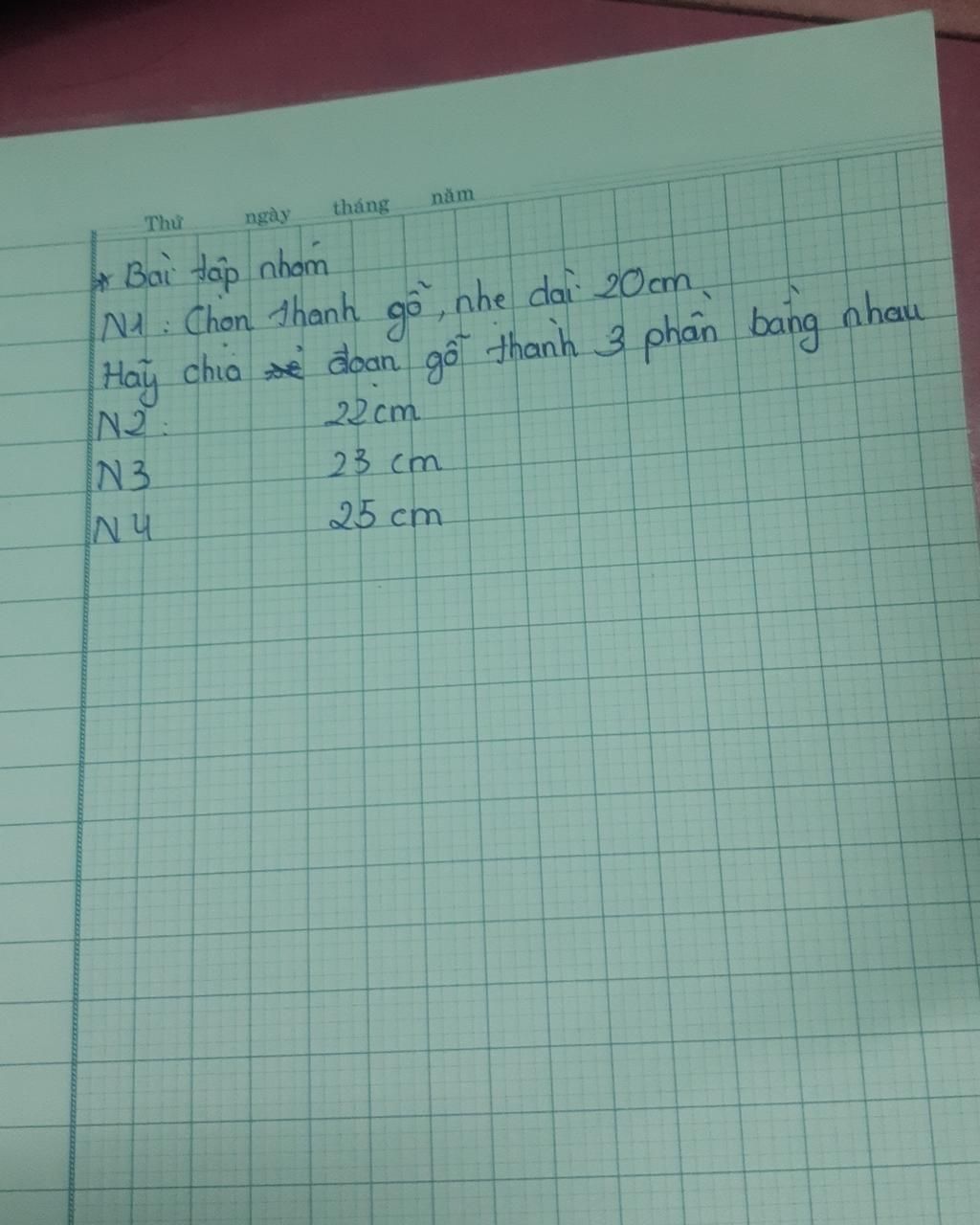 tháng năm Thu ngày A Bài tập nhóm N1. Chọn thanh gỗ, nhẹ dài 20cm Hãy ...