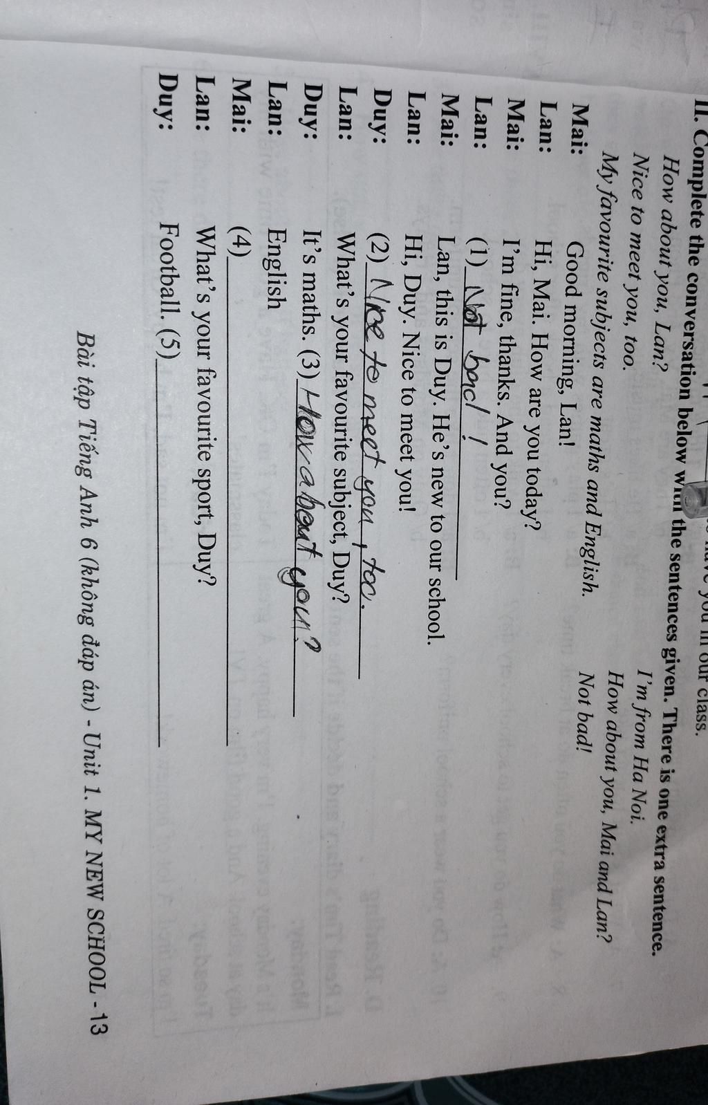 you in our class. 11. Complete the conversation below win the sentences ...