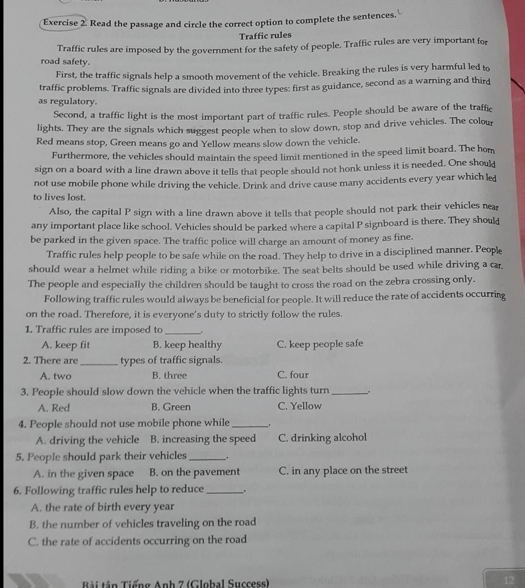 Exercise 2. Read the passage and circle the correct option to complete ...