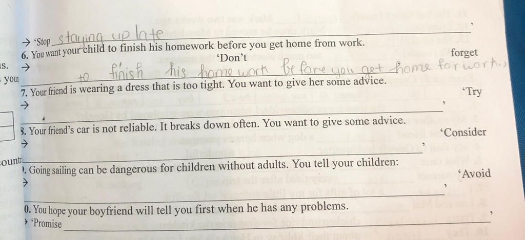 → Stop staying up late 6. You want your child to finish his homework ...