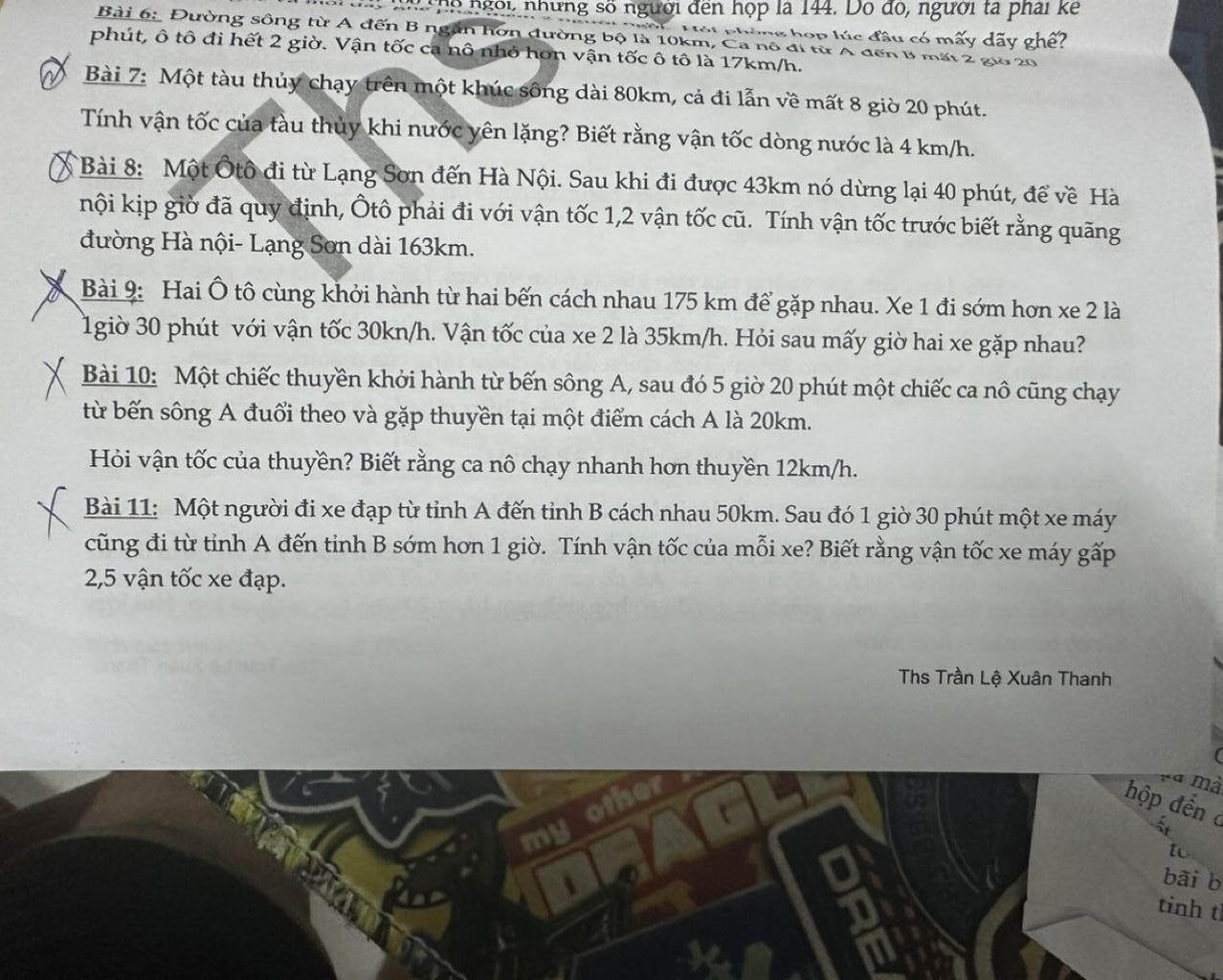 1 chiếc thuyền khởi hành từ bến A.sau đó 5h20 phút chiếc ca nô cũng ...