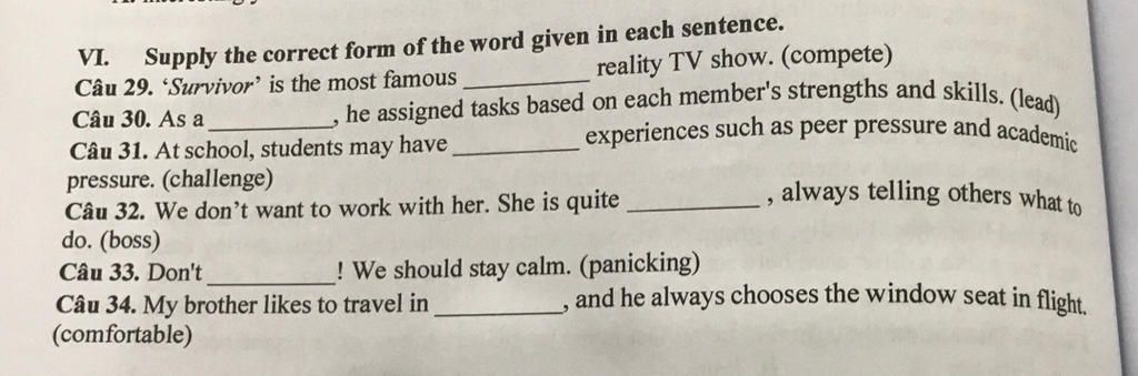 VI. Supply the correct form of the word given in each sentence. reality ...
