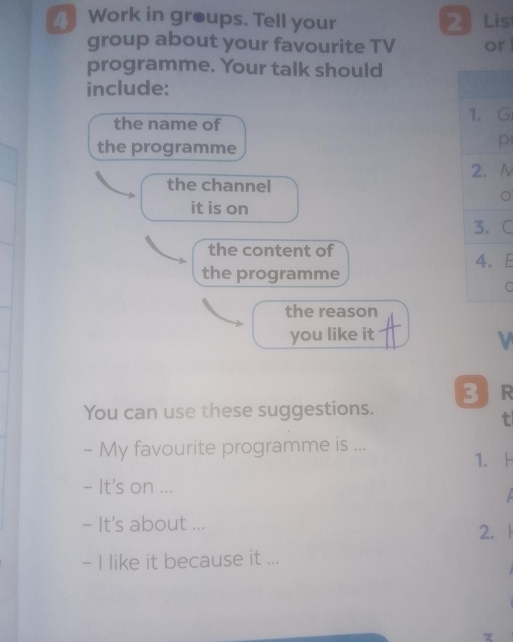 4 Work in groups. Tell your group about your favourite TV programme ...