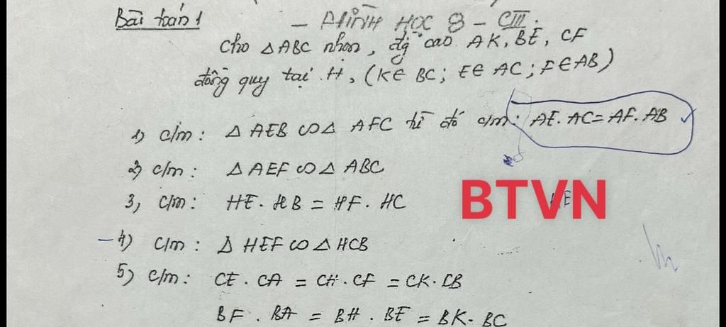 MÌNH HỌC B- C cho SABC nhọn, đi cáo AK, BE, CF đồng dong quy tai H, (ke ...